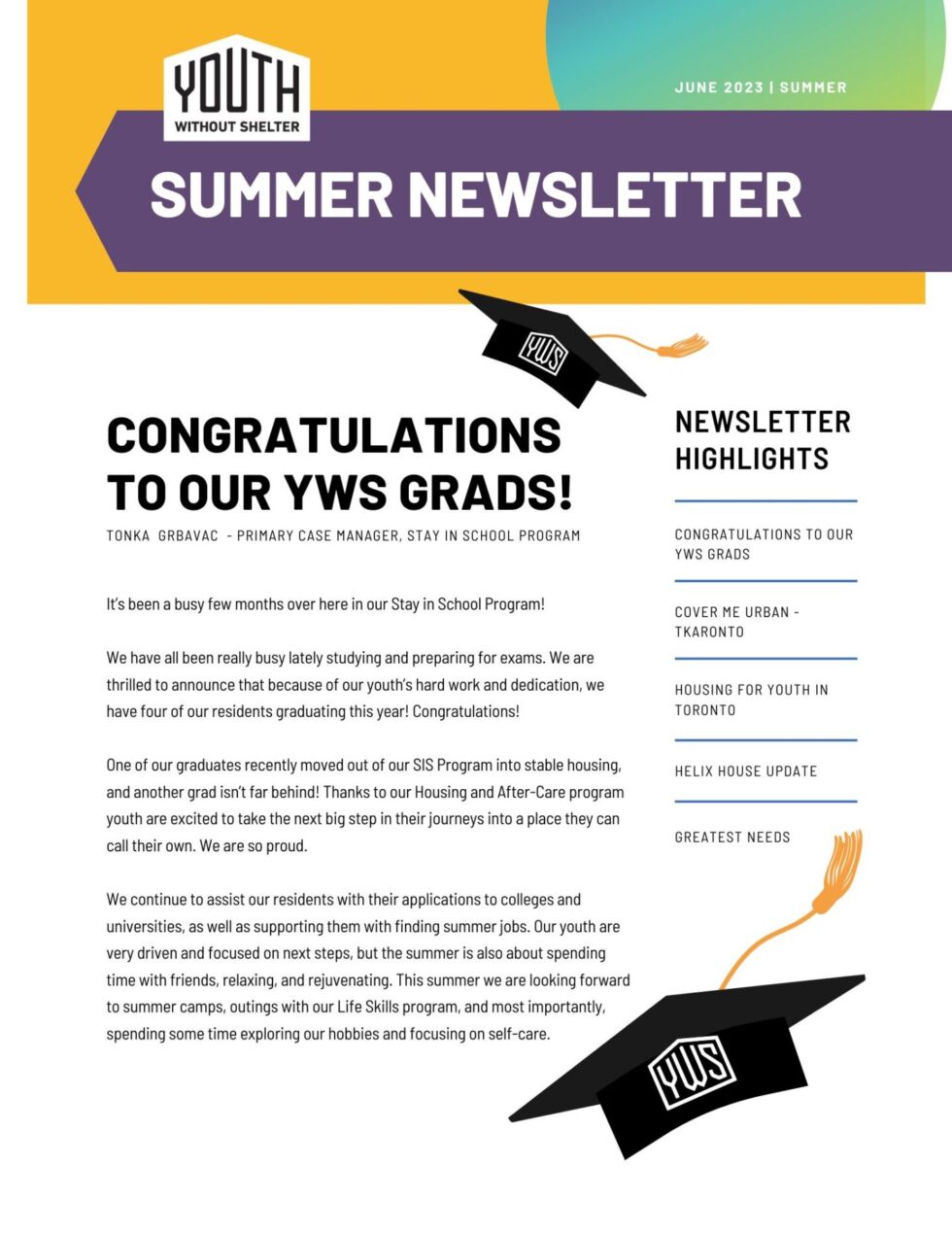 2023 Summer Newsletter | Youth Without Shelter